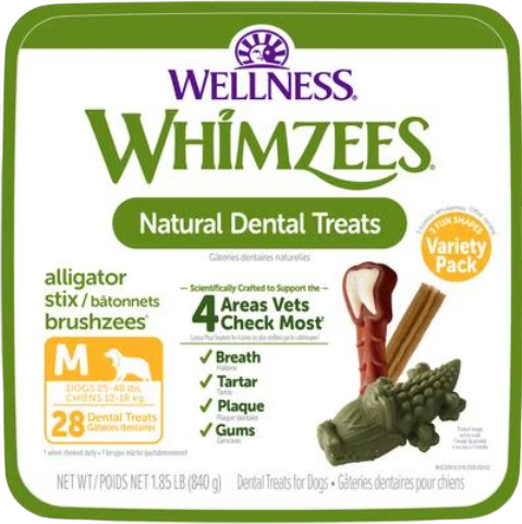 Wellness Whimzees Medium Dog Dental Treats Variety Value Box 28 Pack ...
