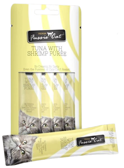 Fussie Cat Purée Cat Treat, Tuna with Shrimp, 4 pack — Mackey's